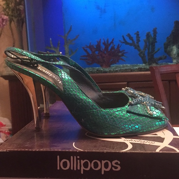lollipops from france | Shoes | Green Snake Sandals With Bejeweled Sea ...